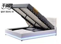China 137*203cm LED Lights Around Bed , white Double Leather Frame Bed for sale