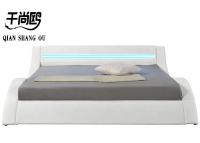 China Luxury LED Reading Light Bed , PU White Leather Double Bed Frame for sale