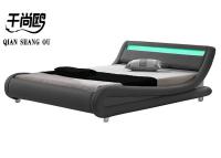 China Wave Like Curve upholstered modern platform bed , Genuine Leather Bed Frame for sale