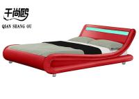 China Wave Like Curve upholstered modern platform bed , Genuine Leather Bed Frame for sale