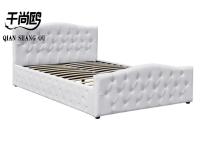 China Button Tufted Velvet Fabric Upholstered Bed With Curved Headboard for sale
