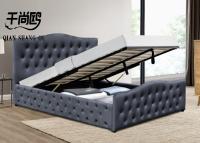 China Button Tufted Velvet Fabric Upholstered Bed With Curved Headboard for sale