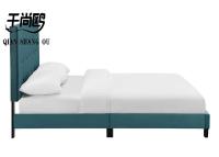 China Blue Velvet Upholstered King Bed , Tufted King Platform Bed for sale