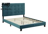 China Blue Velvet Upholstered King Bed , Tufted King Platform Bed for sale