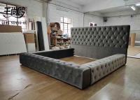 China High Headboard Platform Tufted Bed / Velvet King Size Bed Frame for sale