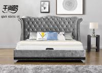 China Gray High Headboard Platform Tufted Bed King Twin Size Upholstered Bed for sale