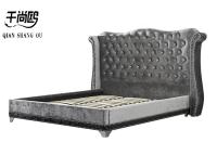China Gray High Headboard Platform Tufted Bed King Twin Size Upholstered Bed for sale