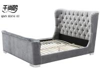 China Hot sell Upholstered Platform pu leather Bed with Tufted Headboard Wooden Slats for sale