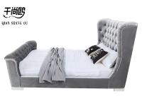 China Hot sell Upholstered Platform pu leather Bed with Tufted Headboard Wooden Slats for sale