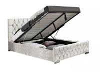 China Silver Crushed Velvet Ottoman Bed , Hydraulic Gas Lift Double Bed Frame for sale