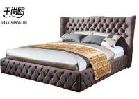 China American Style Brown Leather Velvet Fabric Bed , Wooden Frame King Size Bed for sale
