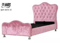 China Single Size Pink Crushed Velvet Fabric Upholstered Princess Bed With Diamond Buttons for sale