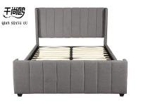 China Grey Solid Wood Double Bed Frame 137*203cm 153*203cm with Linen Cover for sale