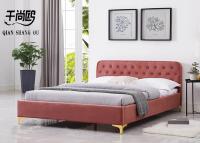 China Fabric Double Platform Bed Frame , Tufted Low Profile Platform Bed With Golden Legs for sale