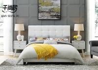 China Durable White Upholstered Bed Frame Queen , Hotel Wood Panel Platform Bed for sale