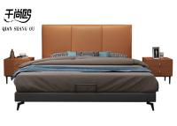 China Contrast Color Upholstered Fabric Bed , Cushioned Platform Bed With Pneumatic Storage for sale