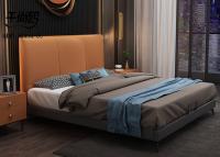 China Contrast Color Upholstered Fabric Bed , Cushioned Platform Bed With Pneumatic Storage for sale