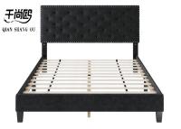 China Comfortable Fabric Upholstered Beds / Stitching Platform Bed Pull Button Design for sale