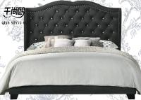 China Fabric Tall Gray Upholstered Bed Unique Bedside Button Design With Wing Board for sale