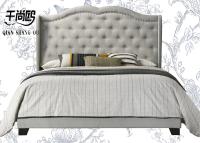 China Fabric Tall Gray Upholstered Bed Unique Bedside Button Design With Wing Board for sale