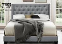 China Luxurious Tall Upholstered Bed European Style with Stitching Buttons / Metal Rivets for sale
