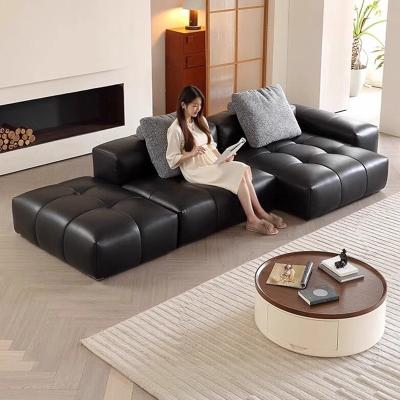 China Commercial Hotel Living Room Leather Sofa Genuine Cowhide Modern Sectional Custom Size for sale