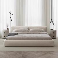 China OEM ODM Modern Bedroom Large Bed High End Double Cream Fabric Wedding Bed for sale
