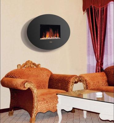 China Black Oval Tempered Glass Wall Mounted Electric Fireplace Heater(Pebbles Fuel) for sale