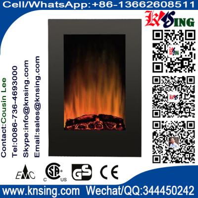 China Black CURVED Tempered Glass Standing Wall Mounted Electric Fireplace Heater WF-1323B Log FLAME EFFECT VERTICAL HEATER for sale