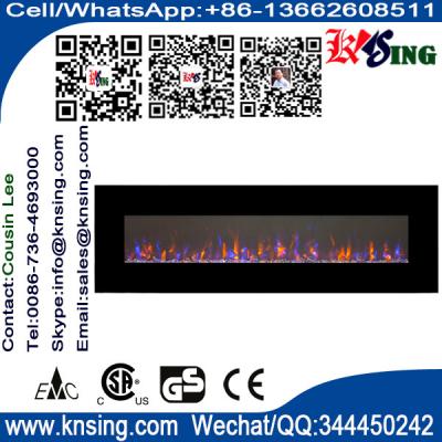 China Wall Mounted Electric Fireplace Heater Flat Tempered LED flame crystal effect WF-1360 indoor/room heater remote control for sale