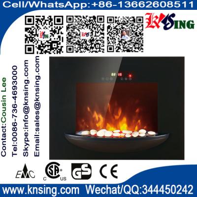 China Wall Mounted Electric Fireplace Heater digit display flat tempered glass black LED flame (Pebbles Fuel) EF550/EF551 for sale