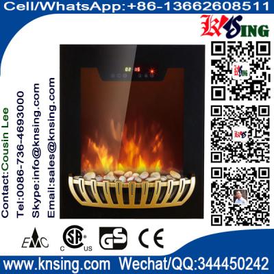 China Wall Mounted Electric Fireplace Heater digit display flat tempered glass black LED flame (Pebbles Fuel) EF590/EF591 for sale