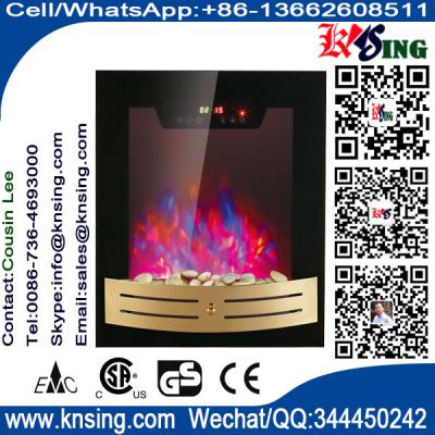 China Wall Mounted Electric Fireplace Heater digit display flat tempered glass black LED flame (Pebbles Fuel) EF590/EF591 for sale