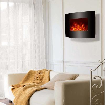 China Wall Mount Electric Fireplace Heater Curved front pebbles LED flame EF-11C stone base stand room heater for sale
