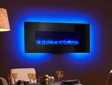 China led flame electric  fireplace wall mount TV heater modern  black  remote control 50