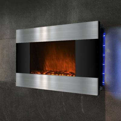 China Fire flame stainless steel Wall Mounted Electric Fireplace Heater EF-14  Pebbles room heater  home decoration for sale