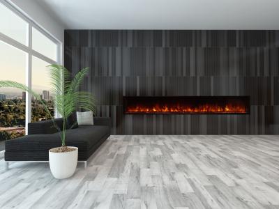 China electric fireplace heater long rectangle contemporary Modern Flames full recessed big size real log fuel decor home for sale