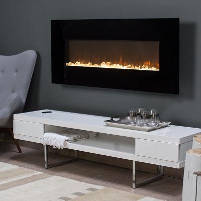 China stainless steel panel wall mounted electric fireplace heater long linear crystal stone fuel muti-colorful flame effect for sale