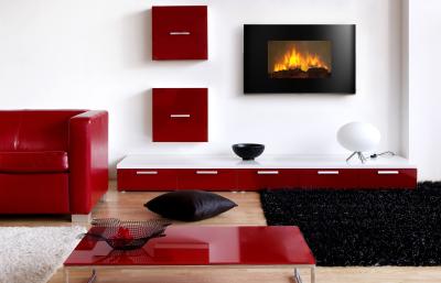China Black Flat Wall Mounted Electric Fireplace Heater EF-14B Pebbles LED fire burning flame room heater  home decoration for sale