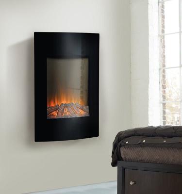 China Black Curved Tempered Glass Standing Wall Mounted Electric Fireplace Heater(sliver sand) WF-1323 LED flame effect for sale