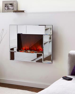 China Wall Mount Electric Fireplace Heaters Mirror Base LED EF452S/EF452SL/EF452SLB remote control pebbles flame room heater for sale