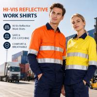 China 100% Cotton Hi Vis Work Shirt with EN ISO 20471 Certified and 2 Inch Reflective Stripes Reflective Safety Shirt for sale