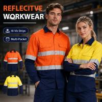 China 100% Cotton Hi Vis Work Shirt with EN ISO 20471 Certified and 2 Inch Reflective Stripes Reflective Safety Shirt for sale
