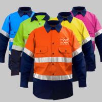 China 100% Cotton Hi Vis Work Shirt with EN ISO 20471 Certified and 2 Inch Reflective Stripes Reflective Safety Shirt for sale