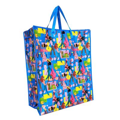 China customized size printing design pp woven zip shopping polypropylene bags supplier for sale