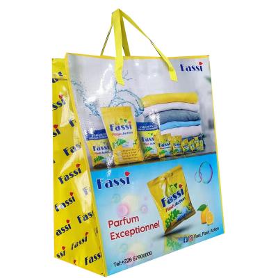 China Eco Friendly Customized Zipper Closure Laminated Woven Tote Bag With Woven Handle for sale