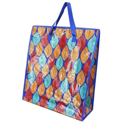 China Reusable Custom Eco Friendly Laminated Woven Shopping Bags Waterproof With Woven Handle for sale
