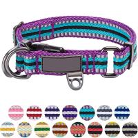 China 3M Reflective Soft Nylon Dog Collar Multi Colored Stripe Customized Size for sale
