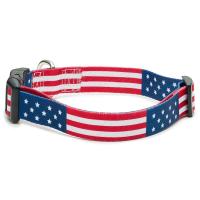 China Multifuction Custom Nylon Dog Collars Sturdy Polyester Webbing American Flag Pattern for sale