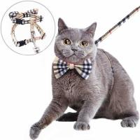 China Nylon Webbing Adjustable Cat Harness Kitty Rabbit Plaid With Removable Bowtie for sale